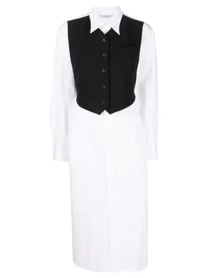 PUSHBUTTON Waistcoat-detail Shirt Dress - Black