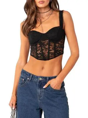 EDIKTED Davina Lace Corset Crop Top - Black