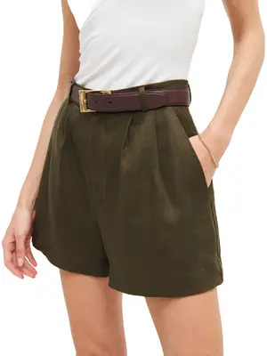 REFORMATION Reformation Mason Linen Short Dark Olive