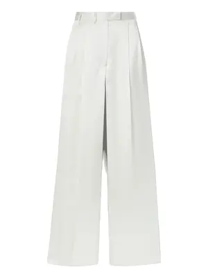 Christopher John Rogers Pleated Satin Wide-leg Trousers - Ivory