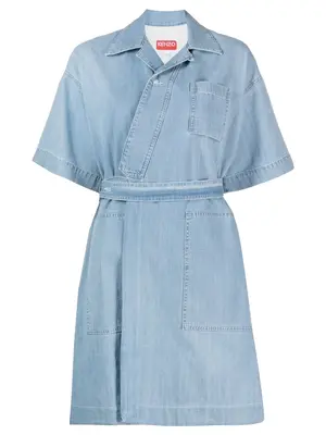 Kenzo Tied-waist Denim Wrap Dress - Blue