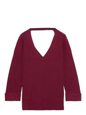 Autumn Cashmere Cutout Ribbed Cotton Sweater - Plum