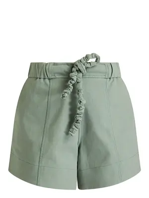 GANNI Cotton High-rise Shorts - Grey Green