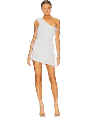 Retrofete Sina Feather Dress - White & Silver