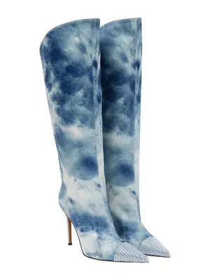 Alexandre Vauthier Tie-dye Denim Knee-high Boots - Blue