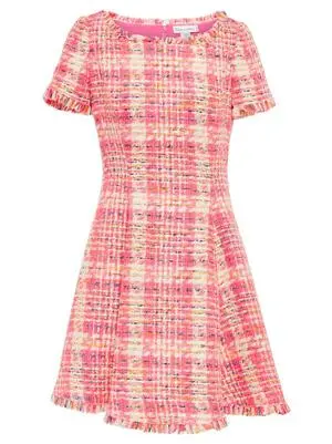 Oscar De La Renta Fringed Checked Tweed Minidress - Multicoloured