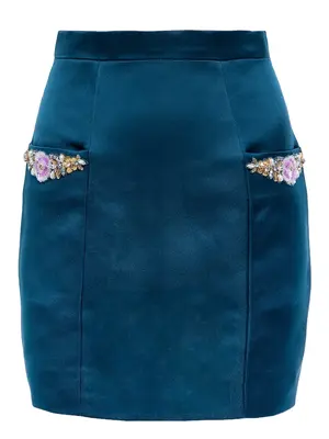 MISS SOHEE Silk Miniskirt With Swarovski® Crystals - Blue