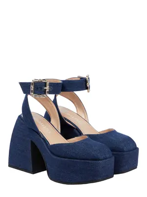 NODALETO Bulla Sofia Denim Platform Pumps - Blue