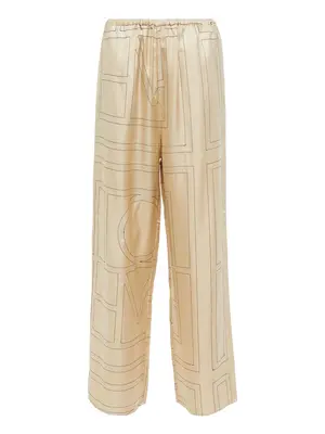 TOTEME Logo Mid-rise Silk Pants - White