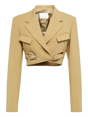 DION LEE Interlock Belted Cropped Blazer - Green