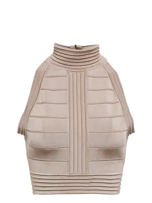 Balmain High-neck Cropped Top - Beige