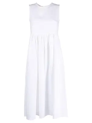 BLANCA VITA Pleated Linen Midi Dress - White