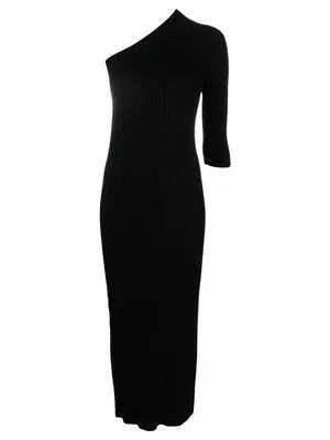 AERON Ribbed Asymmetric Midi Dress - Black
