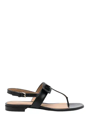 Emporio Armani Logo-plaque Leather Sandals - Black