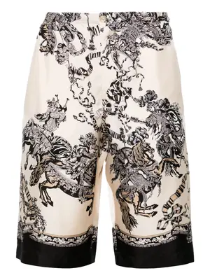 Gucci Baroque-print Silk Shorts - Neutrals