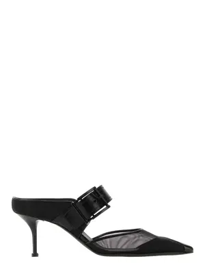 Alexander McQueen 65mm Buckled Mesh Mules - Black