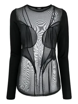 Balmain Panelled Semi-sheer Top - Black