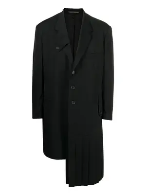 Yohji Yamamoto Slogan-print Single-breasted Coat - Black