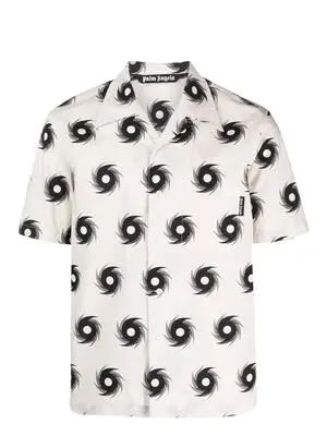 Palm Angels Hurricane-print Cotton Bowling Shirt - Neutrals
