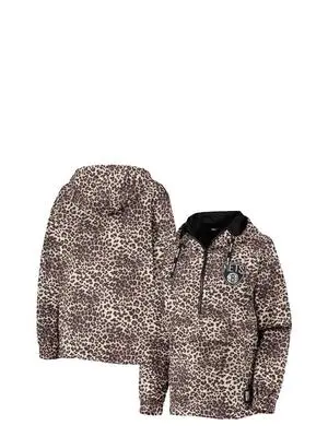 G-III SPORTS BY CARL BANKS Dkny Sport Brooklyn Nets Gabriella Windbreaker Half-zip Hoodie - Leopard