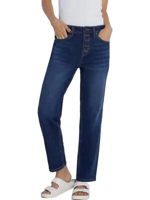 HINT OF BLU Exposed Button Fly Boyfriend Jeans - Dark Zuma