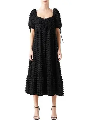 Endless Rose Texture Puff Sleeve Maxi Dress - Black