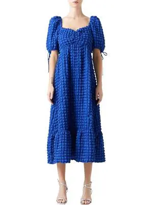 Endless Rose Texture Puff Sleeve Maxi Dress - Blue