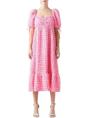 Endless Rose Texture Puff Sleeve Maxi Dress - Pink