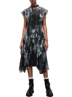 ALLSAINTS Freya Venetia Floral Midi Dress - Black
