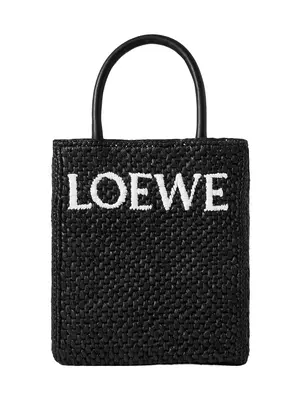 Loewe Loewe Leather-Trimmed Raffia Tote Black