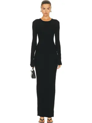 Eterne Long Sleeve Crewneck Maxi Dress - Black