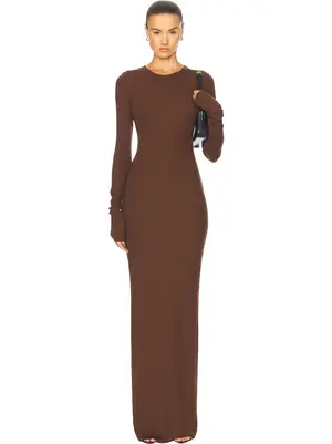 Eterne Long Sleeve Crewneck Maxi Dress - Chocolate