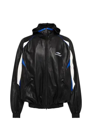 Balenciaga Leather Hooded Jacket - Black
