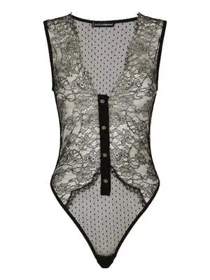 Dolce & Gabbana Lace Bodysuit With Plunging Neckline - Black