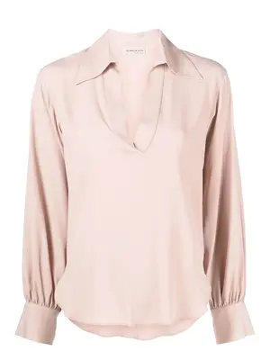 BLANCA VITA Draped V-neck Blouse - Pink