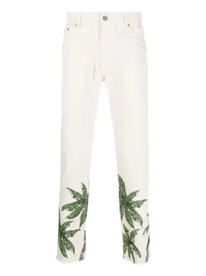 Palm Angels Palm Tree Print Straight-leg Jeans - Neutrals