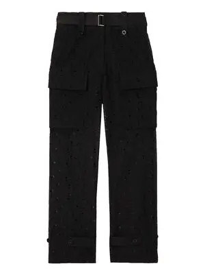 Sacai Belted Broderie Anglaise Straight-leg Pants - Black