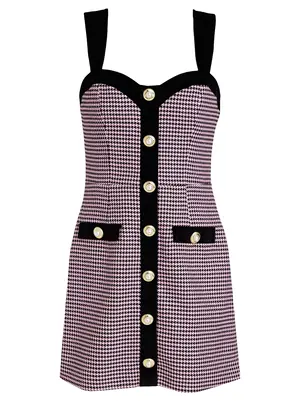 Rebecca Vallance Basinger Houndstooth Tweed Mini Dress - Pink