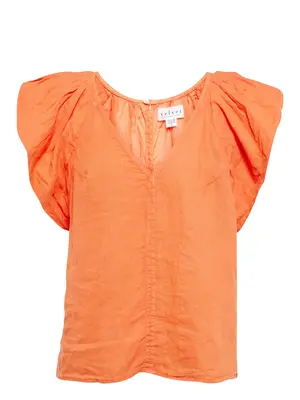 Velvet By Graham & Spencer Ava Linen Top - Orange