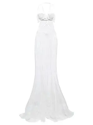NENSI DOJAKA Bridal Halterneck Lace Gown - White