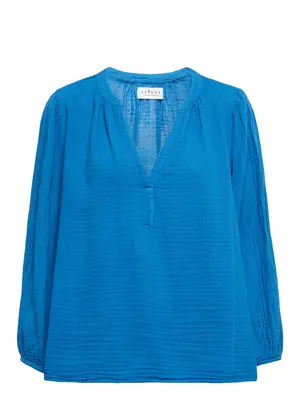 Velvet By Graham & Spencer Maggie Cotton Gauze Blouse - Blue