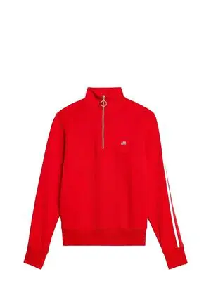 Ami Striped Short-zip Pullover Sweatshirt - Red