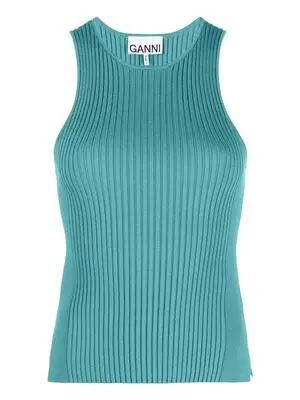 GANNI Ribbed Knit Tank Top - Blue
