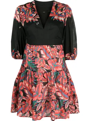 Pinko Floral-print Cotton Minidress - Black