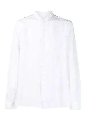 120% Lino Band-collar Linen Shirt - White