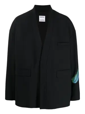 COUNTY OF MILAN Marcelo Burlon Feather-print Kimono Blazer - Black
