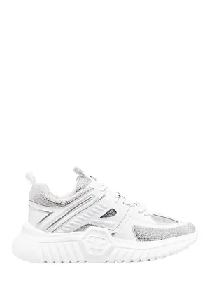 Philipp Plein Leather Rhinestone Runner Sneakers - White