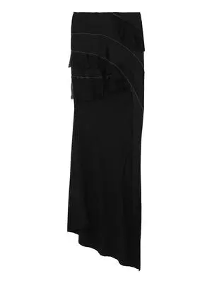 Victoria Beckham Asymmetric Ruffled Chiffon-trimmed Crepe De Chine Maxi Skirt - Black