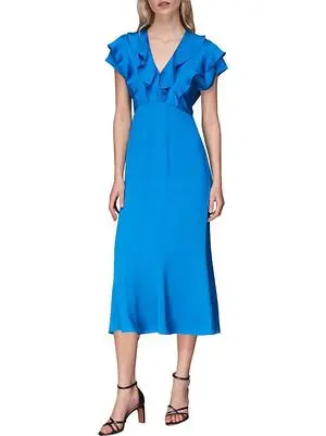 Whistles Adeline Ruffled Midi Dress Blue
