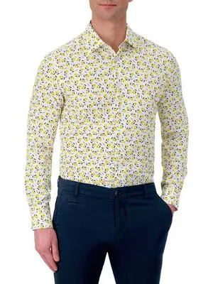 REPORT COLLECTION Slim Fit Floral Performance Dress Shirt - 01 White